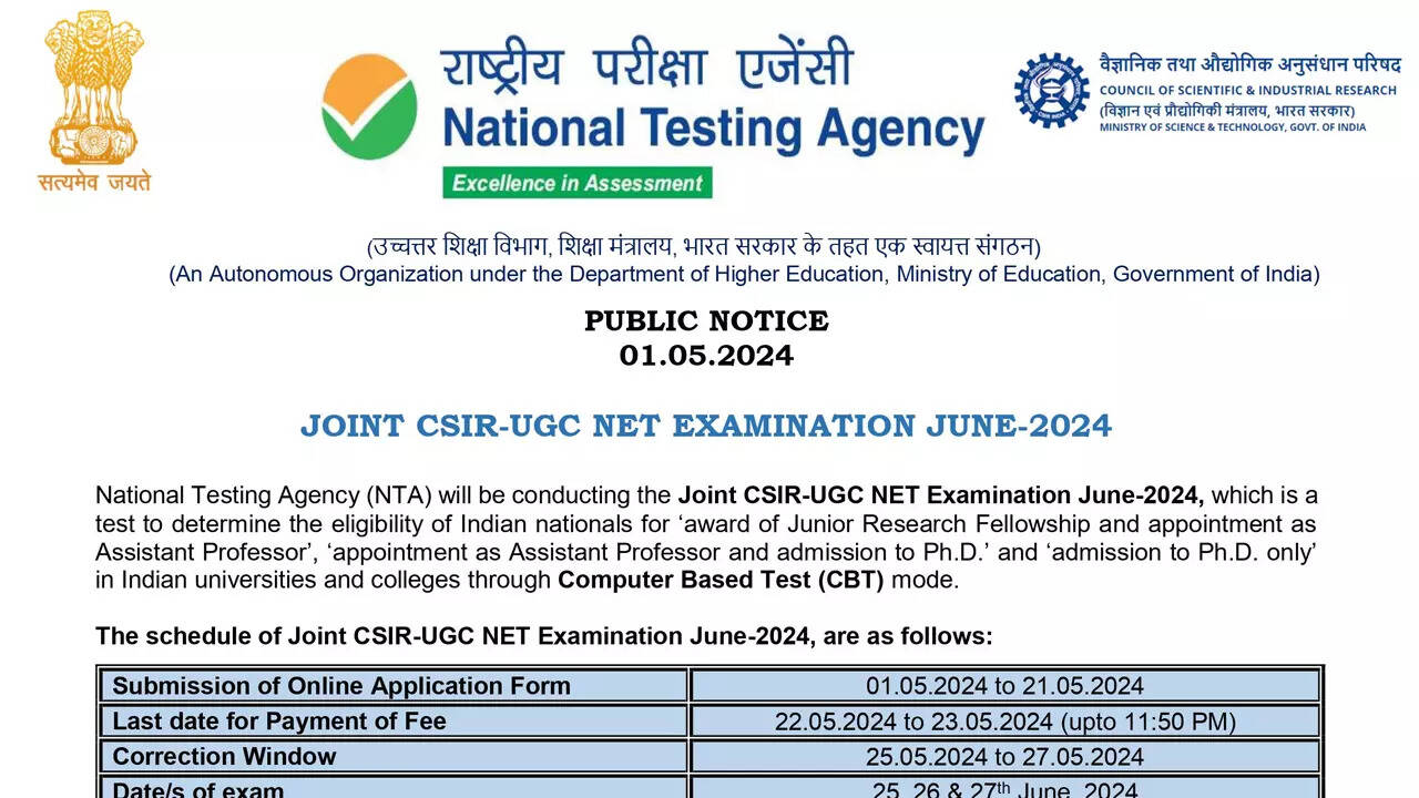 UGC NET Application Form 2024: CSIR UGC Net June 2024 Exam Date changed ...