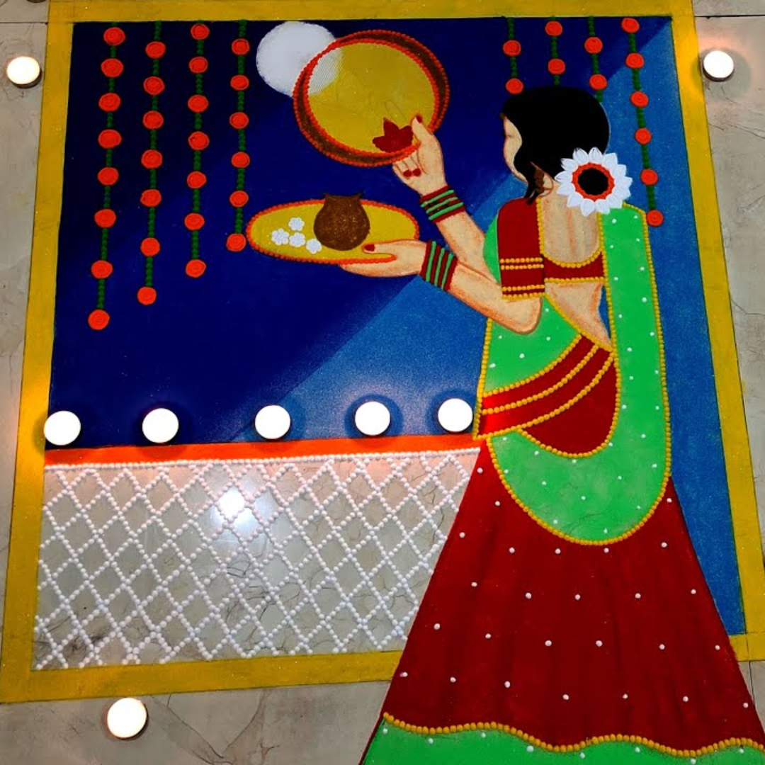 karwa Chauth 2025 Rangoli Design: Aate Se Chowk Purne Ki Simple Flower ...