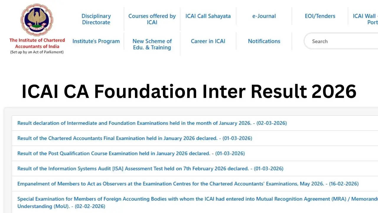 ICAI CA Foundation Inter Result 2026 Date: Announced On icai.nic.in ...