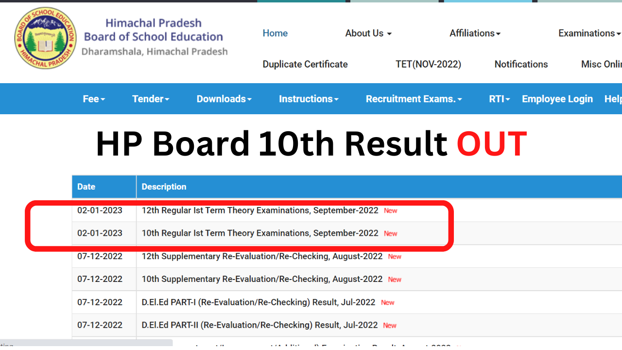 HPBOSE HP Board 10th Term 1 result 2022 2023 declared at hpbose.org and ...