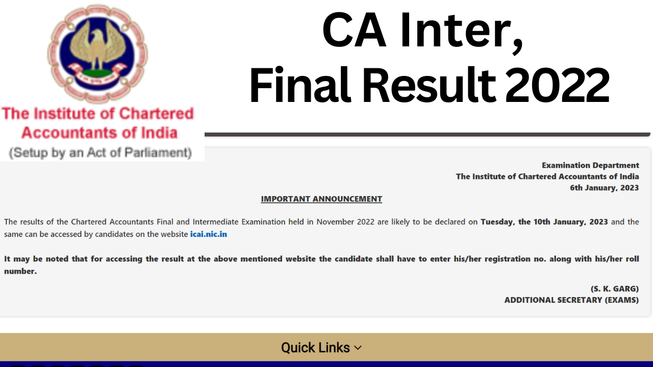CA Inter Final Result 2022 to be declared at icai.org and icai.nic.in ...