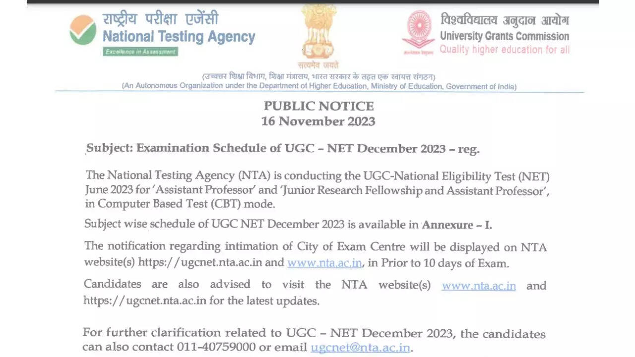 UGC December 2023 Schedule released at ugcnet.nta.nic.in Check Here Subject Wise Exam Date ...