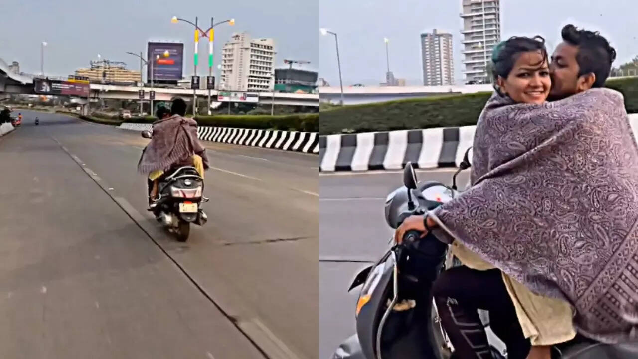couple’s romance on moving scooter in mumbai goes viral | Times Now Navbharat