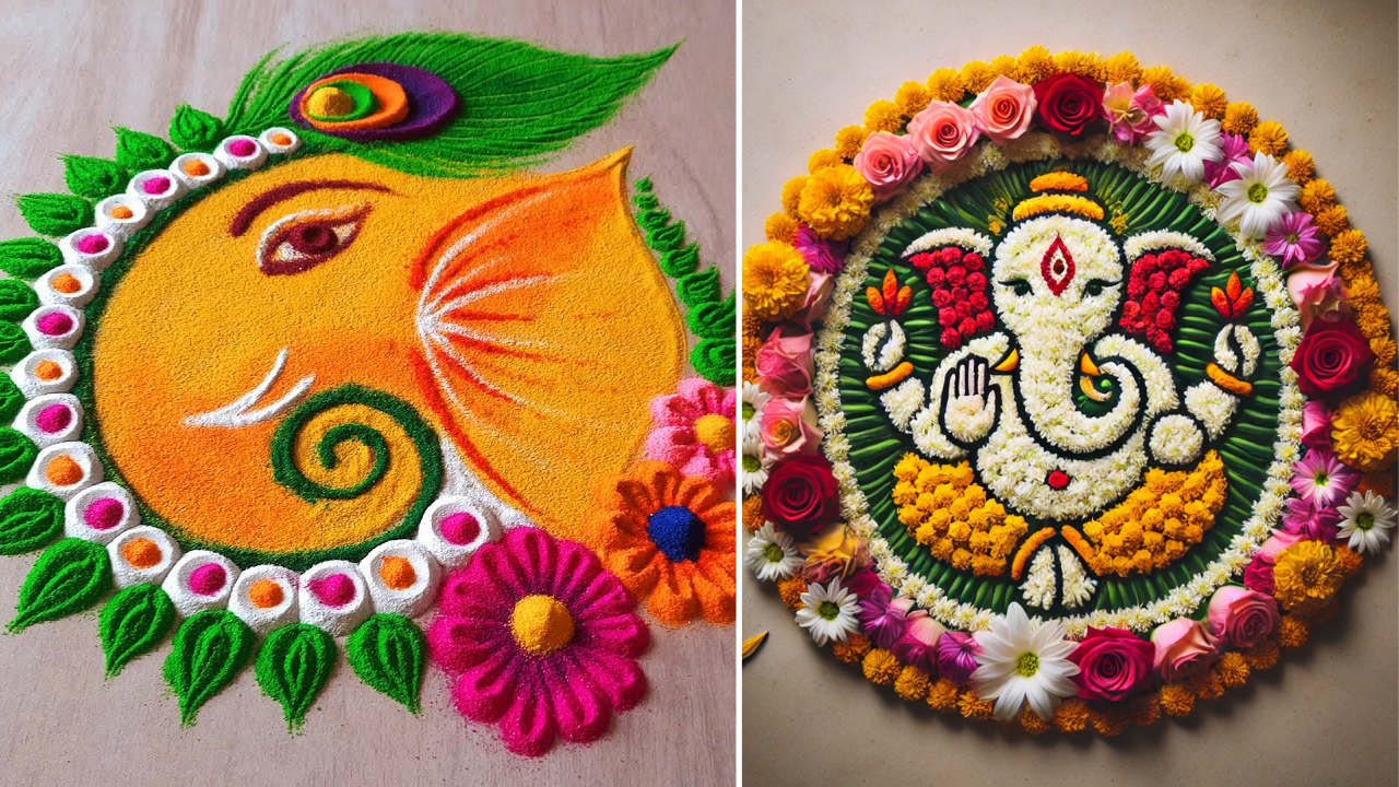 Ganesh chaturthi 2024 latest rangoli design photo download ganesh ji ki ...