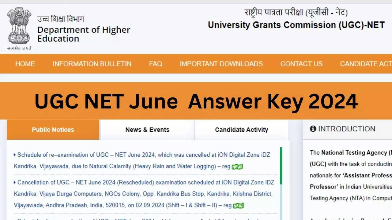 UGC NET Answer Key 2024, UGC NET June Answer Key 2024: Release Soon ugcnet.nta.ac.in | Times Now ...