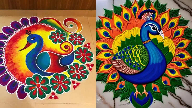 Peacock Rangoli Designs (मोर रंगोली डिजाइन फोटो): Easy Rangoli Designs ...