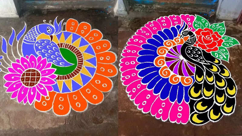 Peacock Rangoli Designs (मोर रंगोली डिजाइन फोटो): Easy Rangoli Designs ...