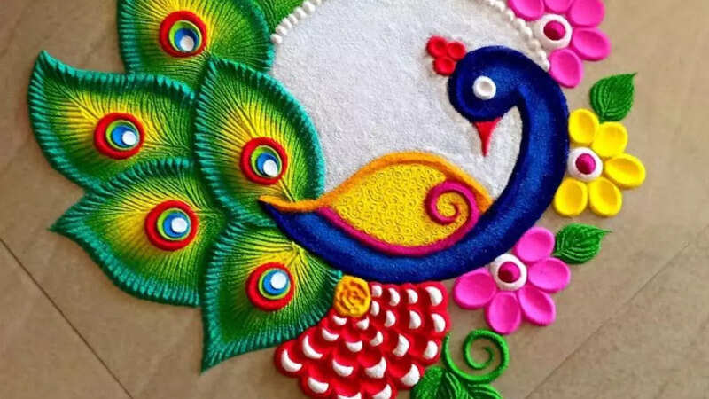 Peacock Rangoli Designs (मोर रंगोली डिजाइन फोटो): Easy Rangoli Designs ...