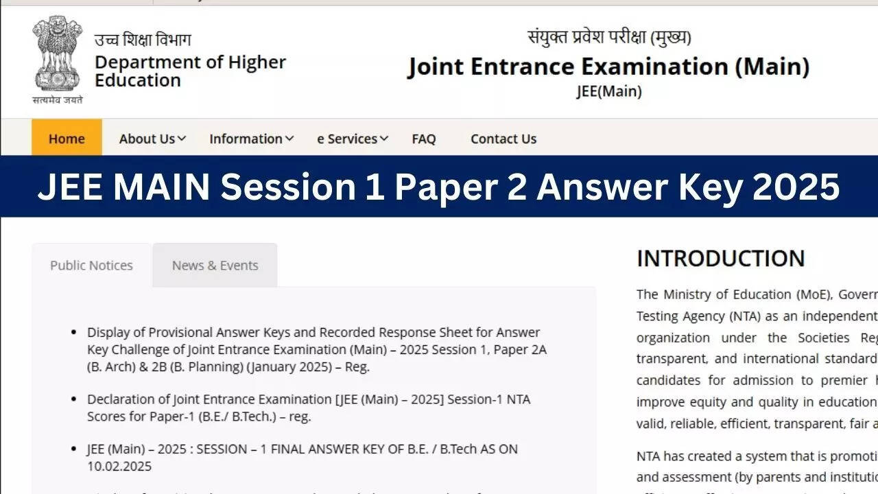 JEE Main Paper 2 Answer Key 2025, JEE Main Session 1 Answer Key 2025: Released On jeemain.nta ...