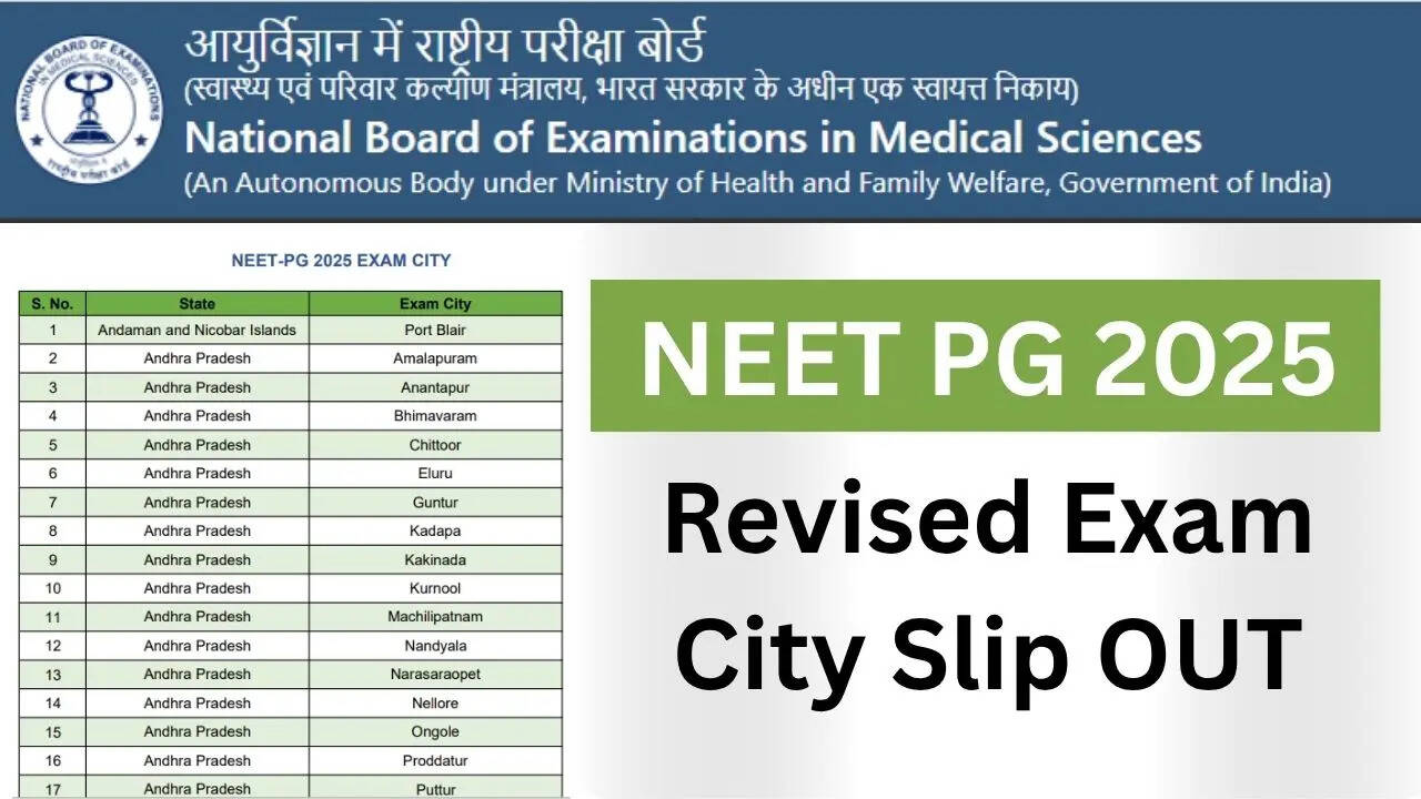 neet pg 2025 revised exam city slip released at natboard.edu.in check here direct link | Times ...