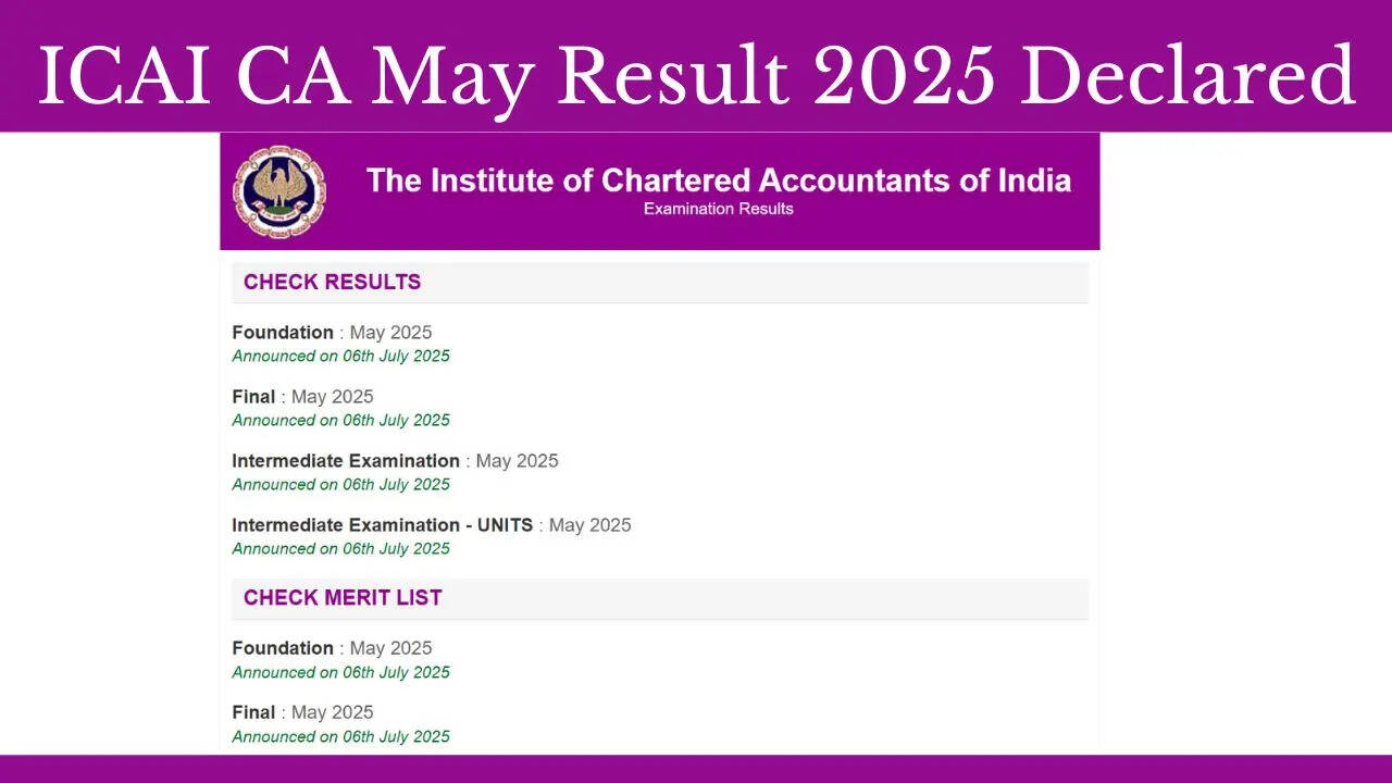 ICAI CA May Result 2025 Declared at icai.nic.in | ICAI CA May 2025 Pass Percentage Toppers List ...
