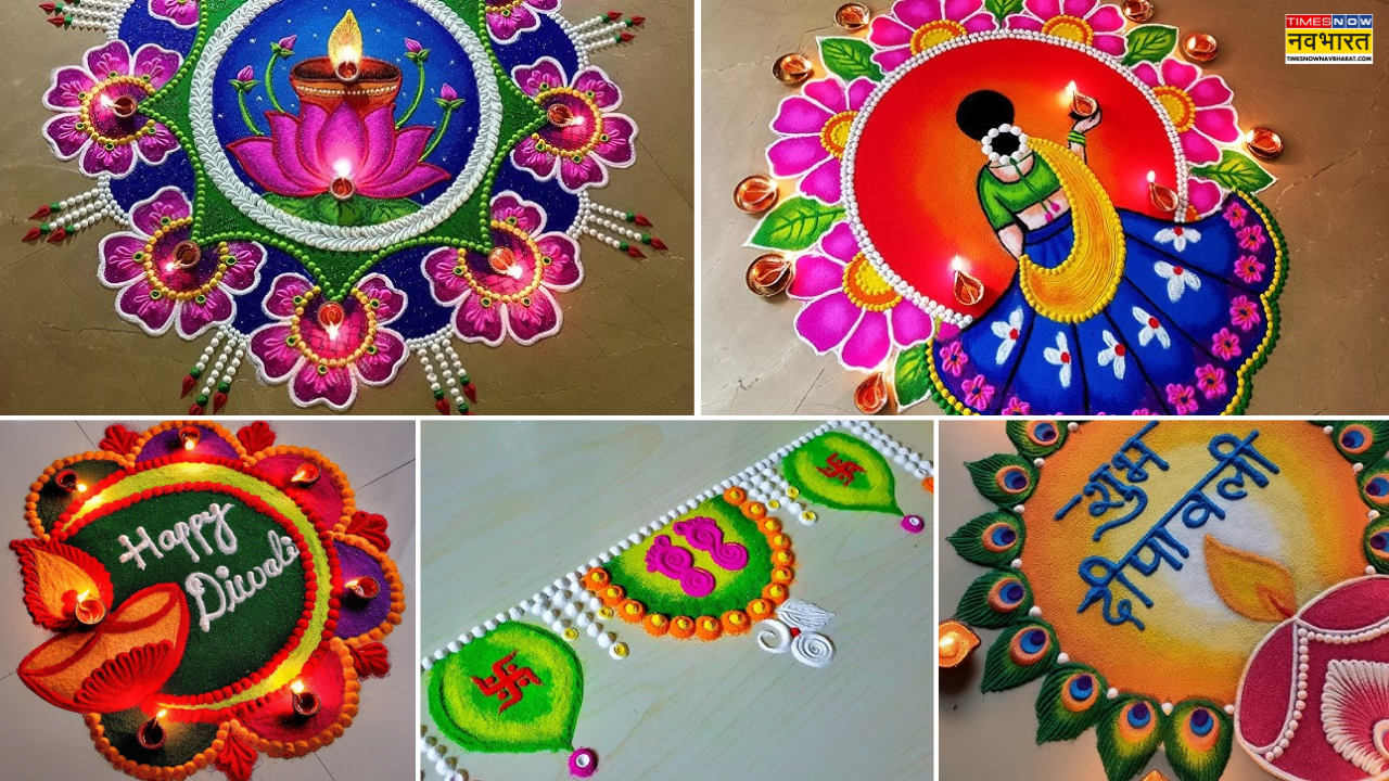 TOP 5 Diwali 2025 Rangoli Designs ideas, Mor, Ladki Rangoli Design ...