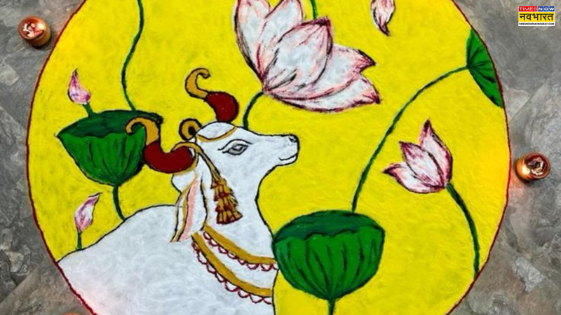 Govardhan Puja 2025 Special Simple Rangoli Design, Phool, Patti, Gobar ...