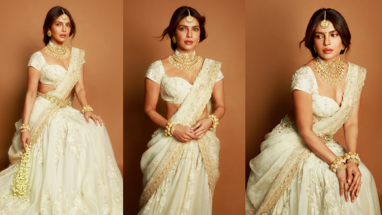 सफेद लहंगा, हरी बिंदी.. वाराणसी के इवेंट में छाई देसी गर्ल, प्रियंका का ...