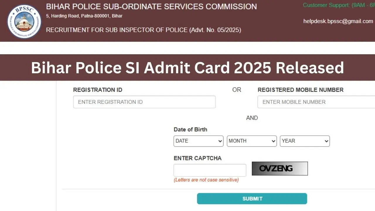 BPSSC Bihar Police SI Admit Card 2025 Released: On bsssc.bihar.gov.in ...