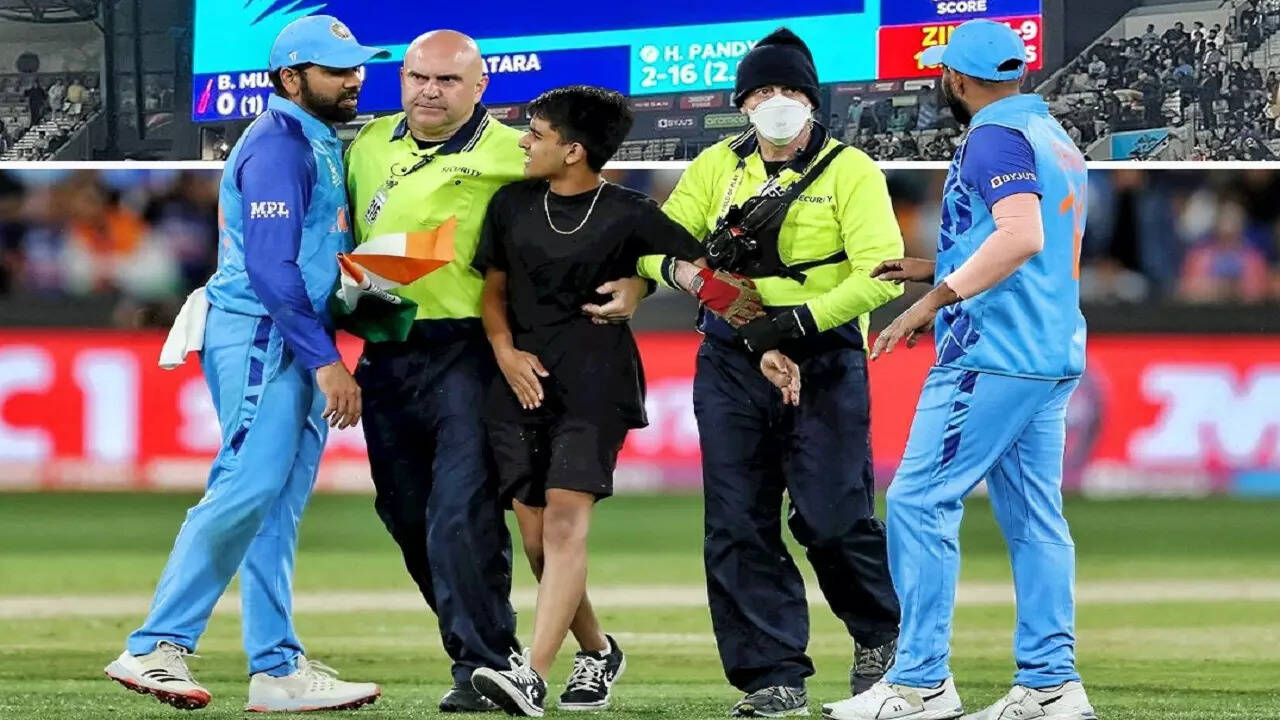team india fan invaded the field today to meet rohit sharma at mcc ...