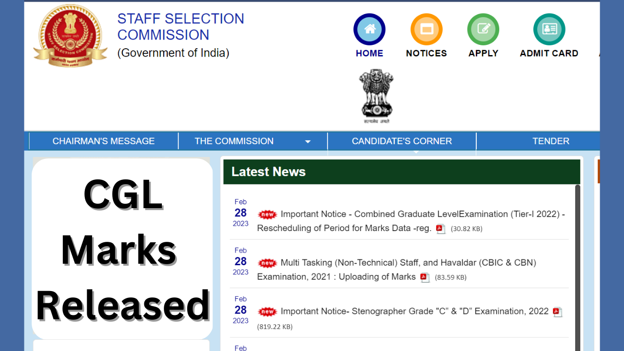 SSC CGL Tier 1 Marks 2023 Released on ssc.nic.in check here SSC CGL Tier 1 Marks direct link ...